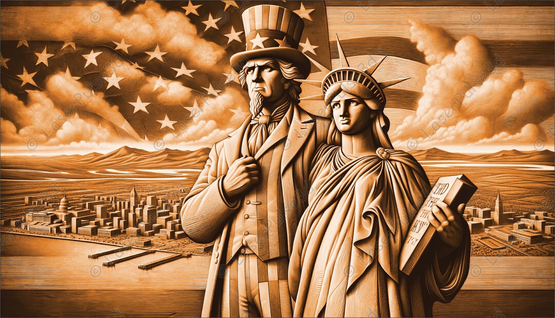 Uncle Sam Lady Liberty Laser Engrave Image | Laser Burn PNG File | 3D ...