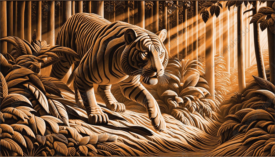 Tiger in Jungle Laser Engrave Image | Laser Burn PNG File | 3D Laser ...