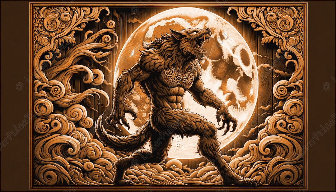 Werewolf Full Moon Laser Engrave Image | Laser Burn PNG File | 3D Laser ...