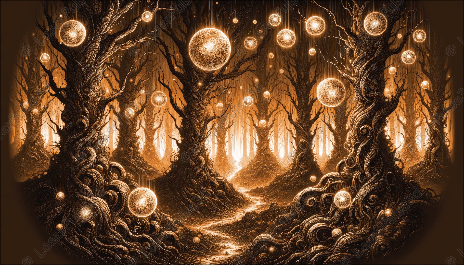 Haunted Forest Glowing Orbs Laser Engrave Image | Laser Burn PNG File ...