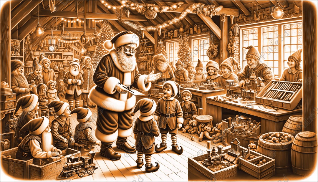 Santa and Elves Laser Engrave Image | Laser Burn PNG File | 3D Laser ...