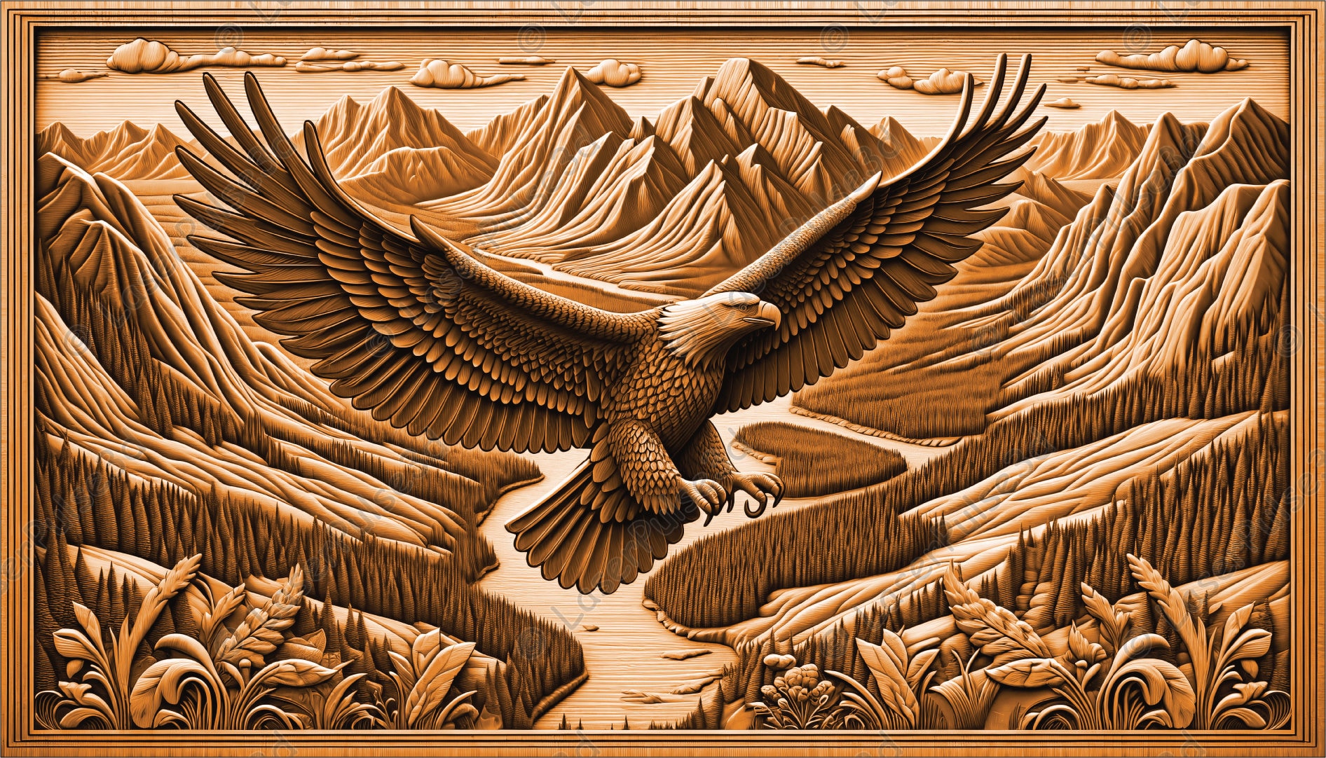 Majestic Bald Eagle Laser Engrave Image Laser Burn PNG File 3D Laser ...