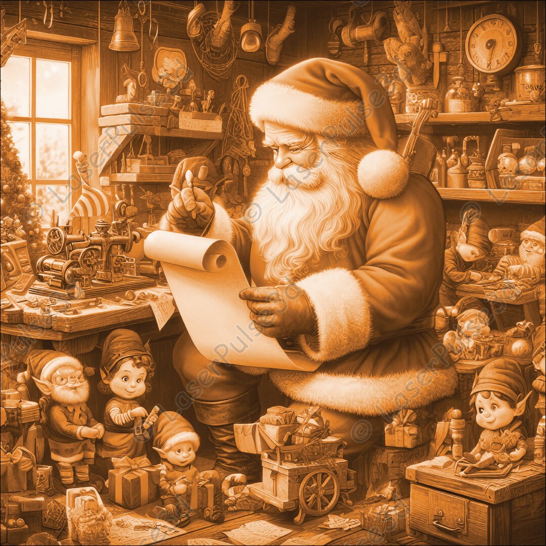 Santa in Workshop Laser Engrave Image | Laser Burn PNG File | 3D Laser ...