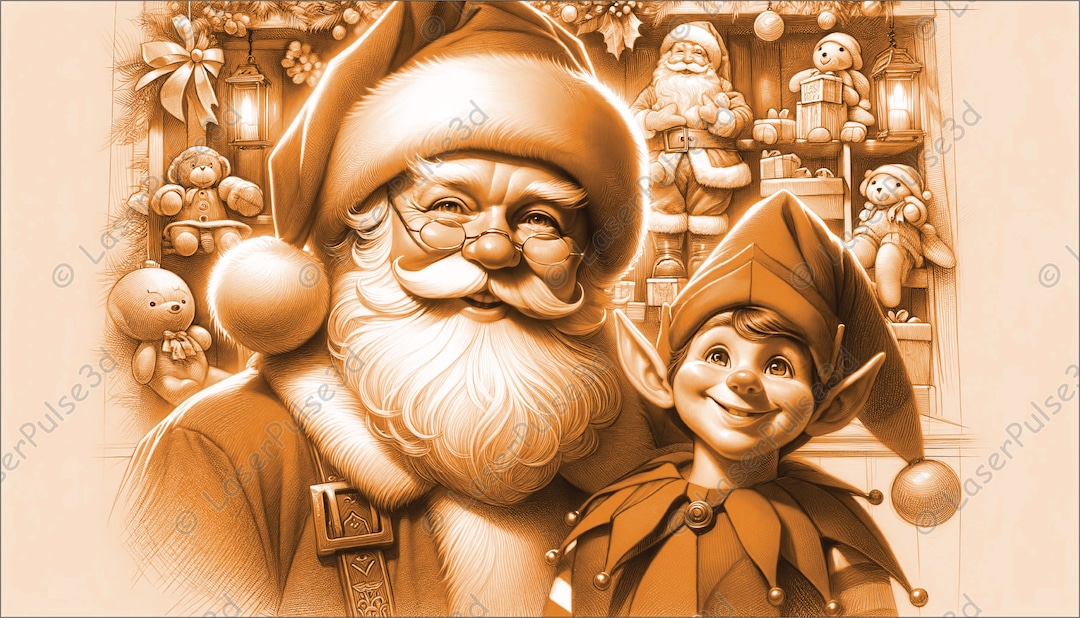 Santa and Elf Laser Engrave Image | Laser Burn PNG File | 3D Laser ...
