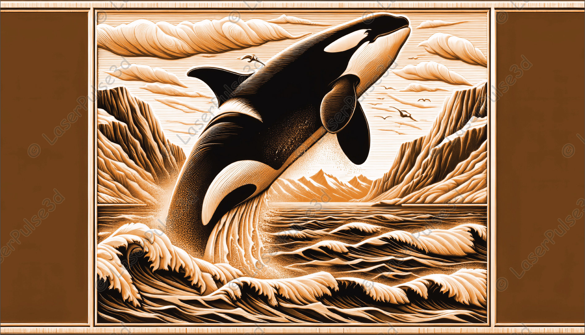 Orca Breaching Water Laser Engrave Image | Laser Burn PNG File | 3D ...