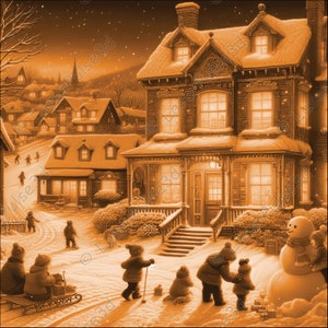 Snowy Village Christmas Laser Engrave Image | Laser Burn PNG File | 3D ...