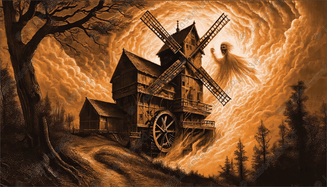 Old Haunted Windmill Laser Engrave Image | Laser Burn PNG File | 3D ...