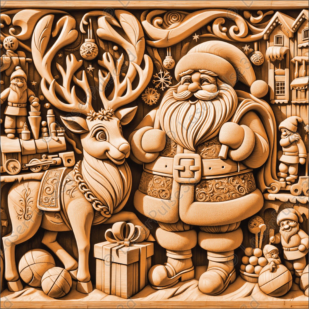 Santa and Reindeer Laser Engrave Image | Laser Burn PNG File | 3D Laser ...