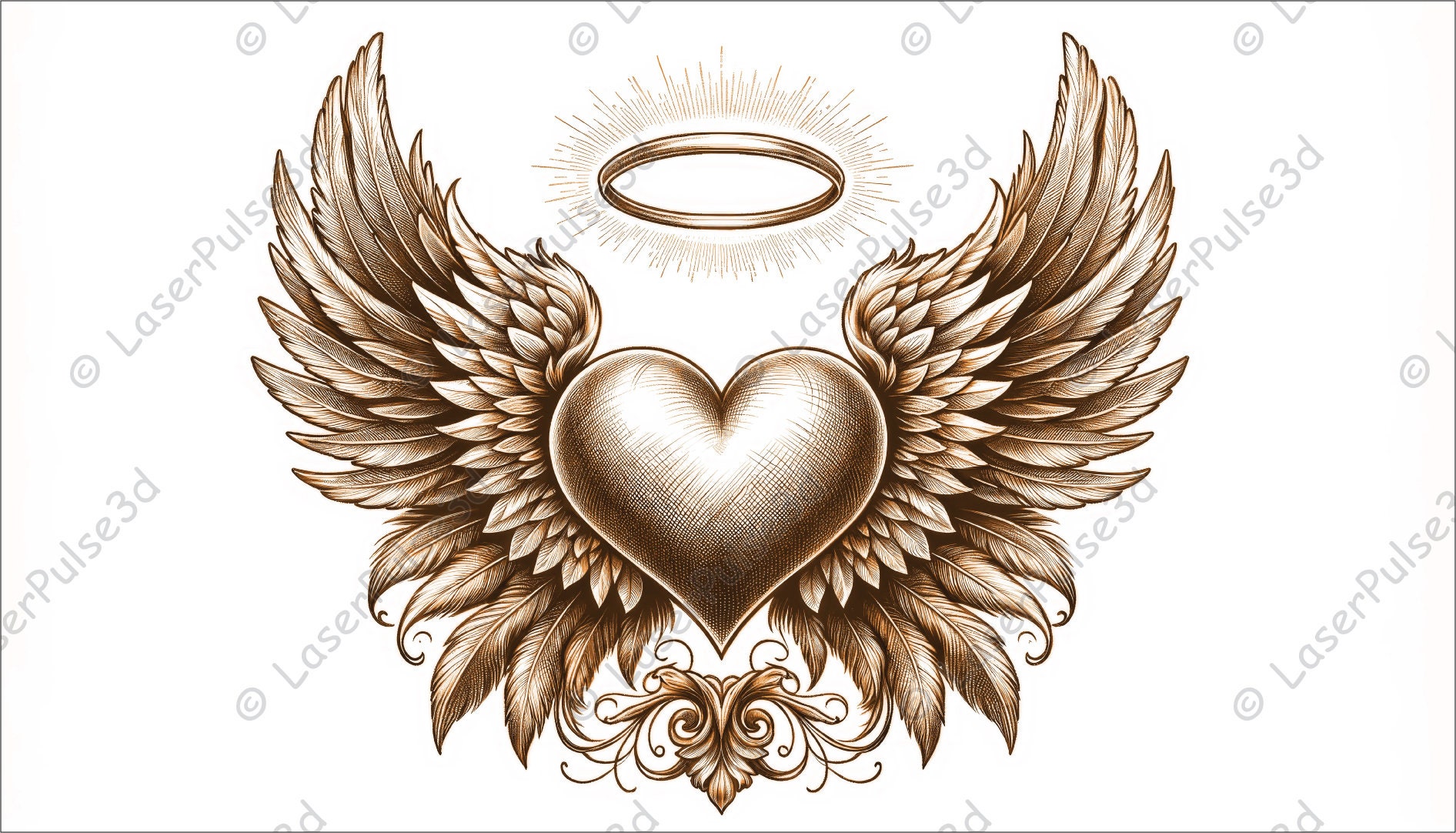Heart Angel Wings Valentines Laser Engrave Image Laser Burn PNG File 3D ...