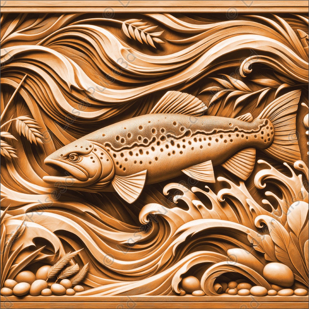Trout Fish Laser Engrave Image | Laser Burn PNG File | 3D Laser Ready ...