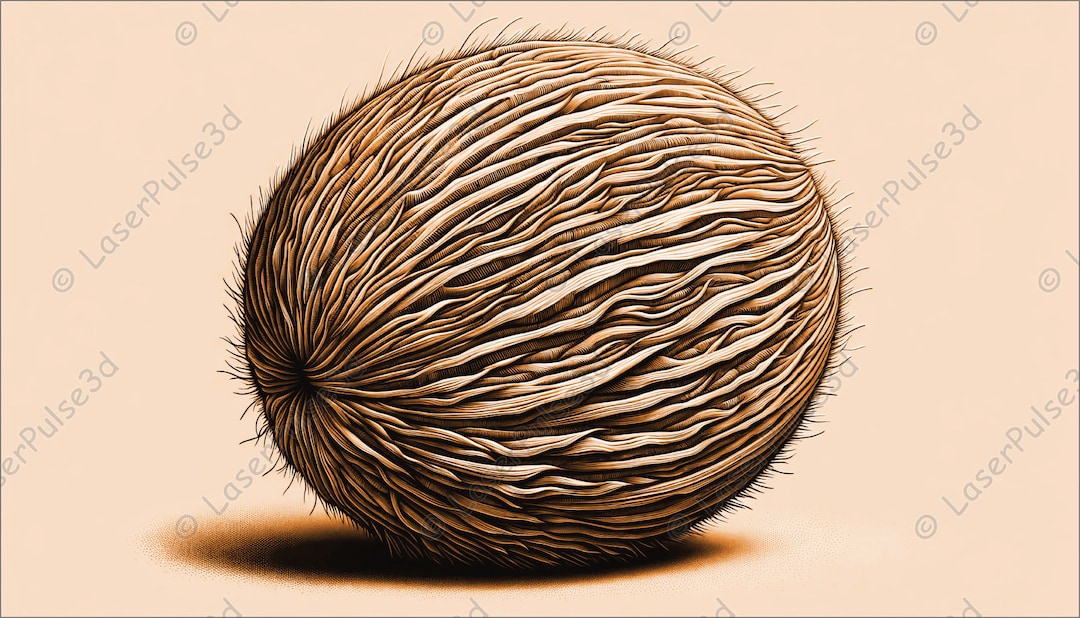 Hairy Coconut Shell Laser Engrave Image | Laser Burn PNG File | 3D ...