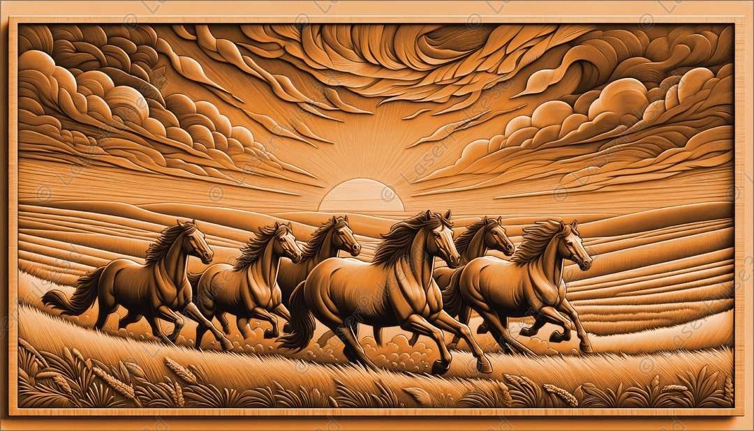 Herd Wild Horse Laser Engrave Image Laser Burn PNG File 3D Laser Ready ...
