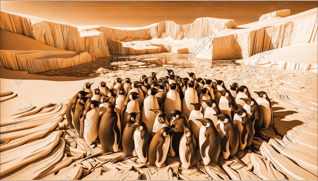 Penguin Huddling Laser Engrave Image | Laser Burn PNG File | 3D Laser ...