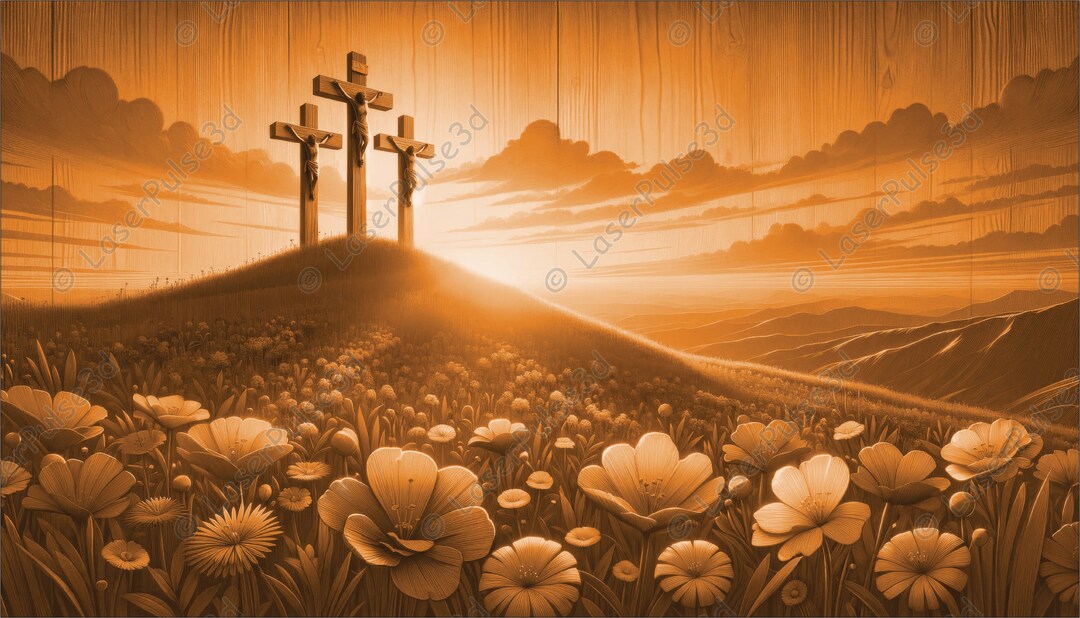 Three Crosses Field Laser Engrave Image | Laser Burn PNG File | 3D ...