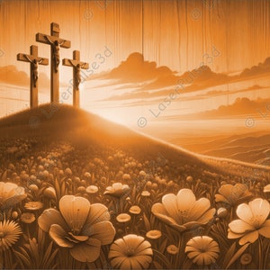 Three Crosses Field Laser Engrave Image Laser Burn PNG File 3D Laser ...