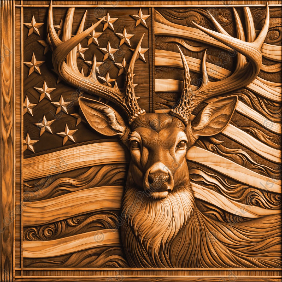 Deer American Flag Laser Engrave Image | Laser Burn PNG File | 3D Laser ...