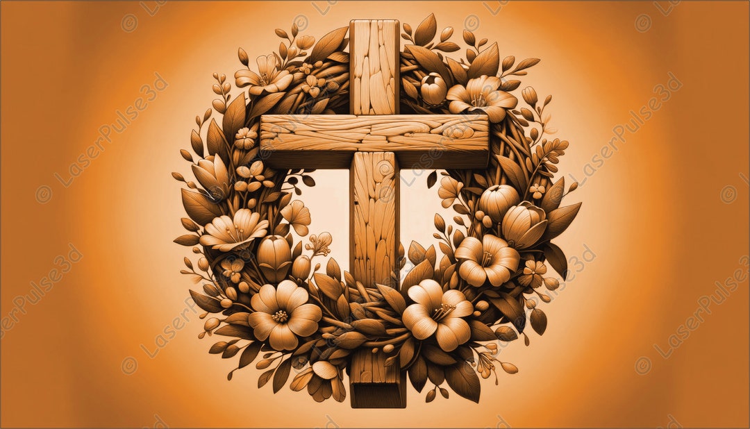 Easter Wood Cross Laser Engrave Image | Laser Burn PNG File | 3D Laser ...