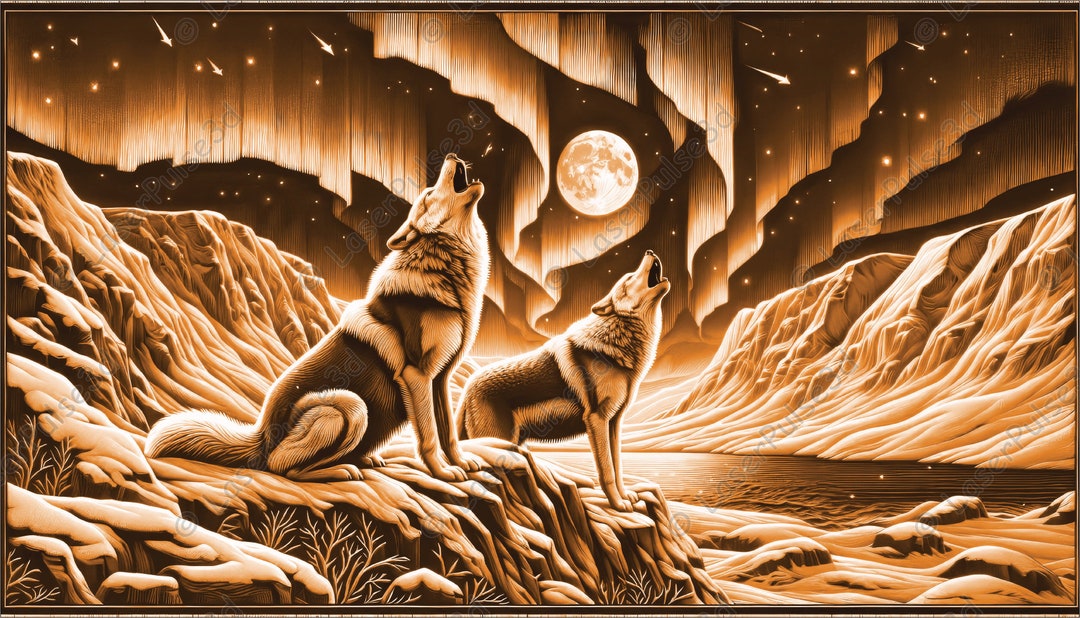 Wolves Howling Laser Engrave Image | Laser Burn PNG File | 3D Laser ...