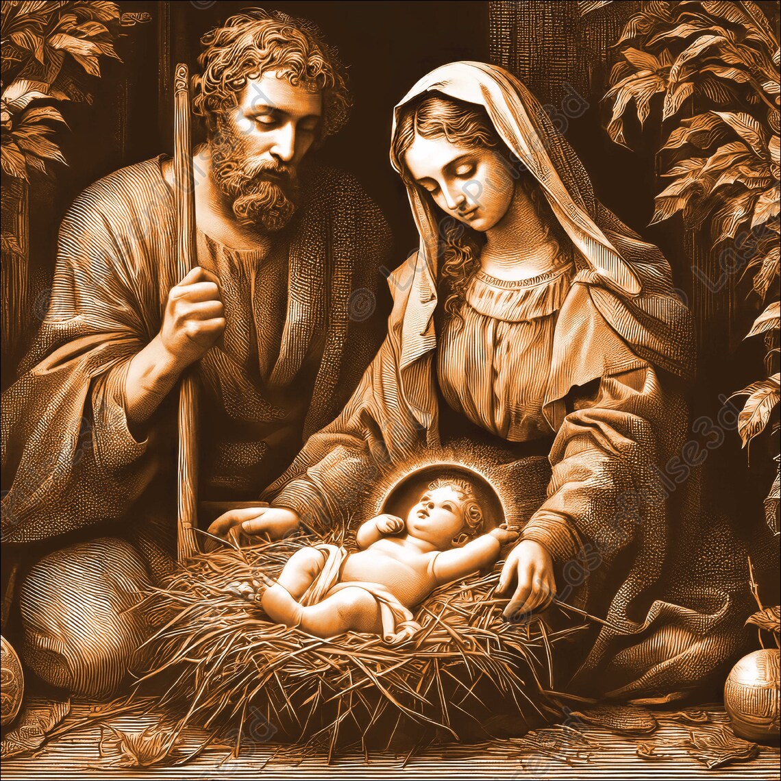 Mary Joseph Baby Jesus Laser Engrave Image | Laser Burn PNG File | 3D ...