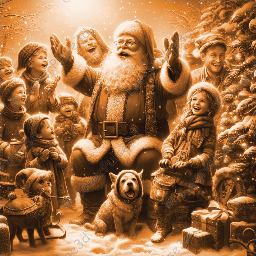 Christmas Scene Santa Laser Engrave Image | Laser Burn PNG File | 3D ...