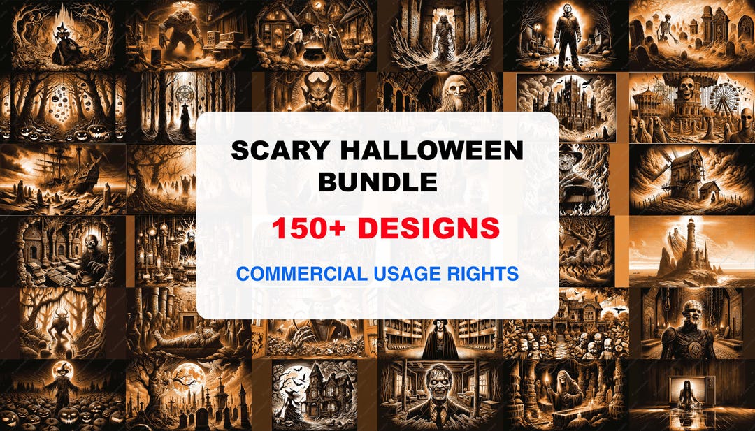 Scary Halloween Horror Bundle Laser Engrave Image | Laser Burn PNG File ...