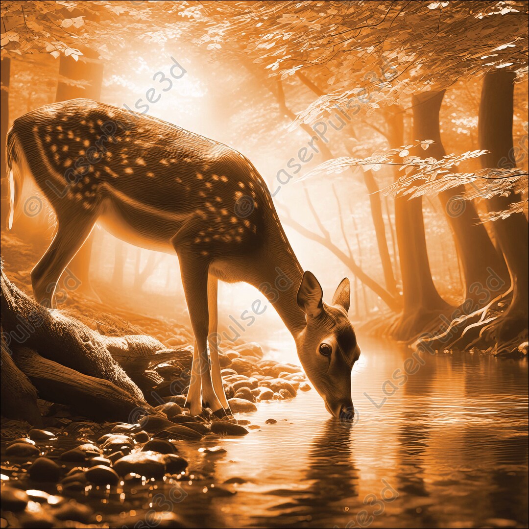 Deer Drinking Laser Engrave Image Laser Burn PNG File 3D - Etsy