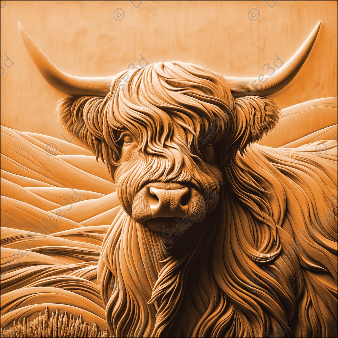 Highland Cow Laser Engrave Image | Laser Burn PNG File | 3D Laser Ready ...