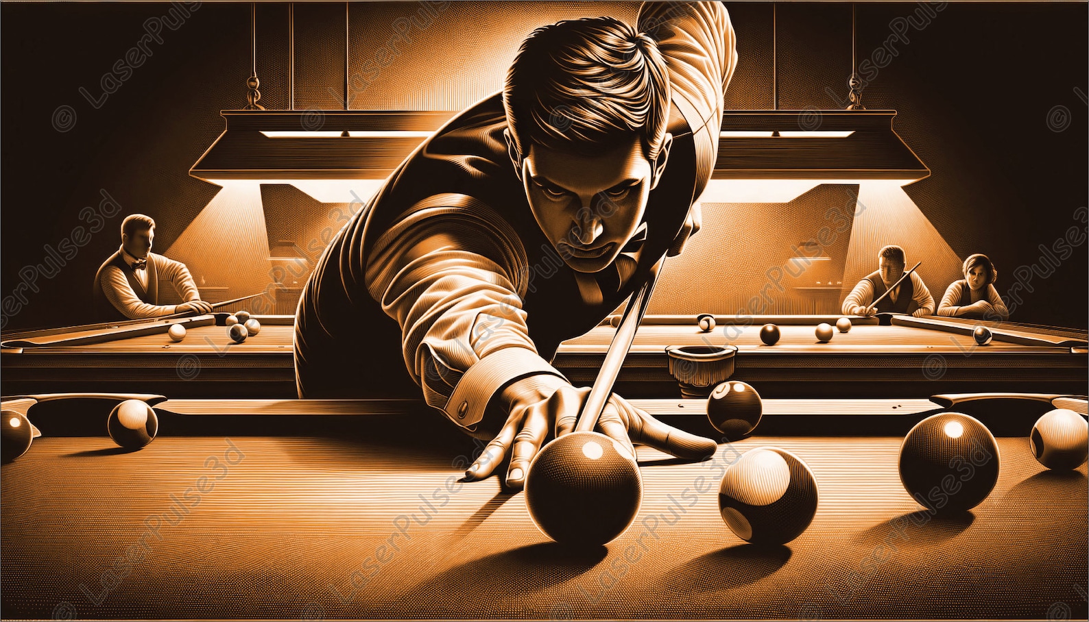 Pool Billiard Player Laser Engrave Image Laser Burn PNG File 3D Laser ...
