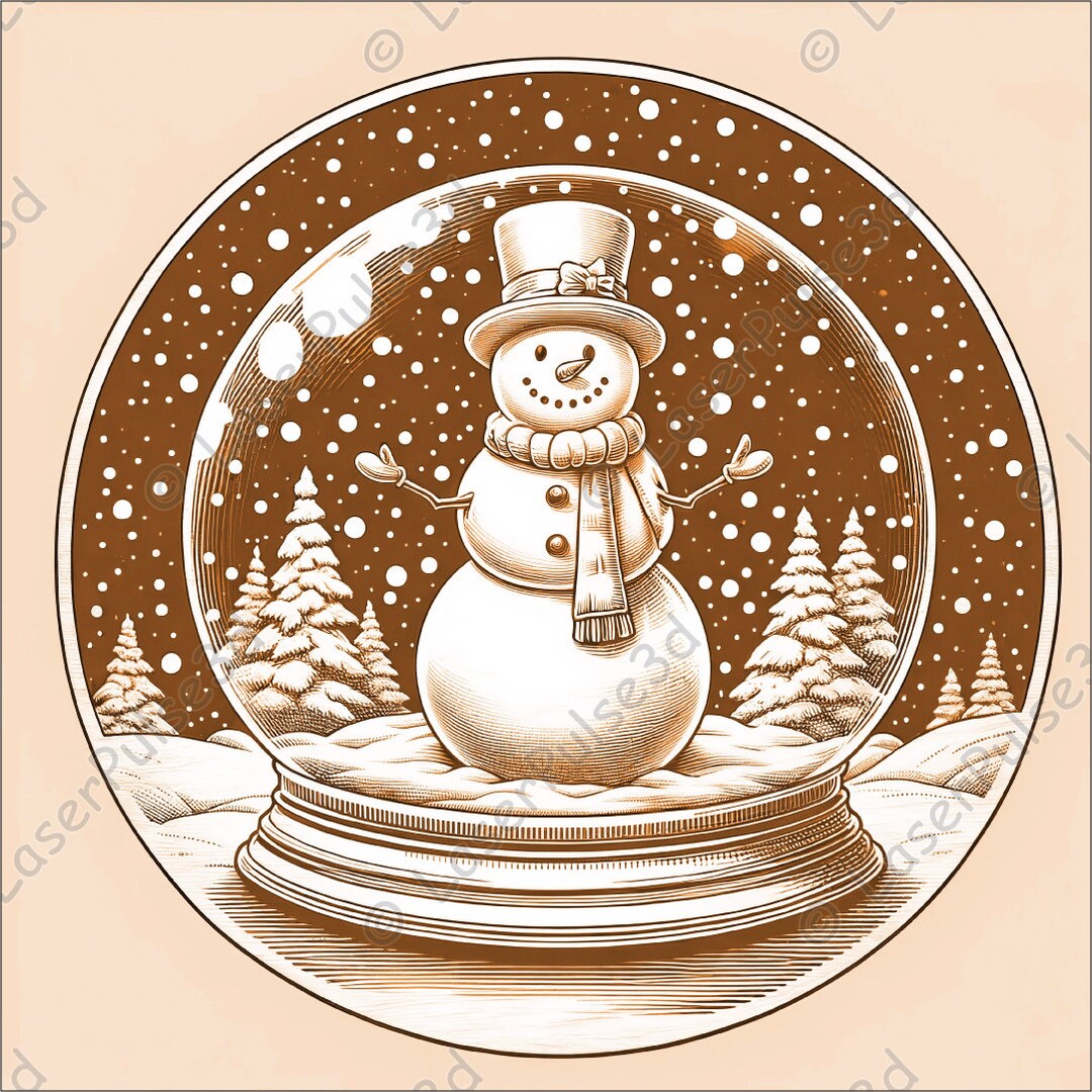 Snowman in Snowglobe Laser Engrave Image | Laser Burn PNG File | 3D ...