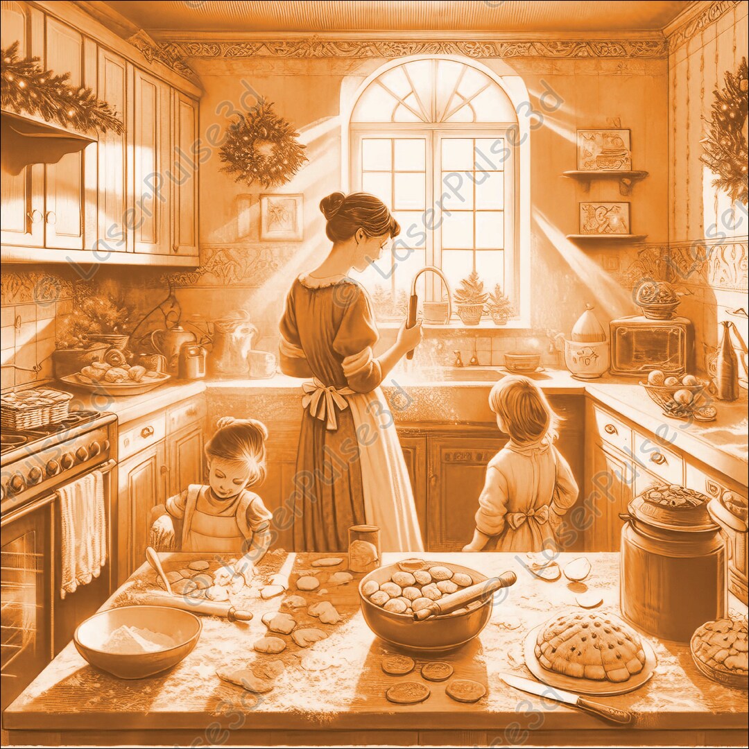 Mother Daughter Baking Laser Engrave Image | Laser Burn PNG File | 3D ...