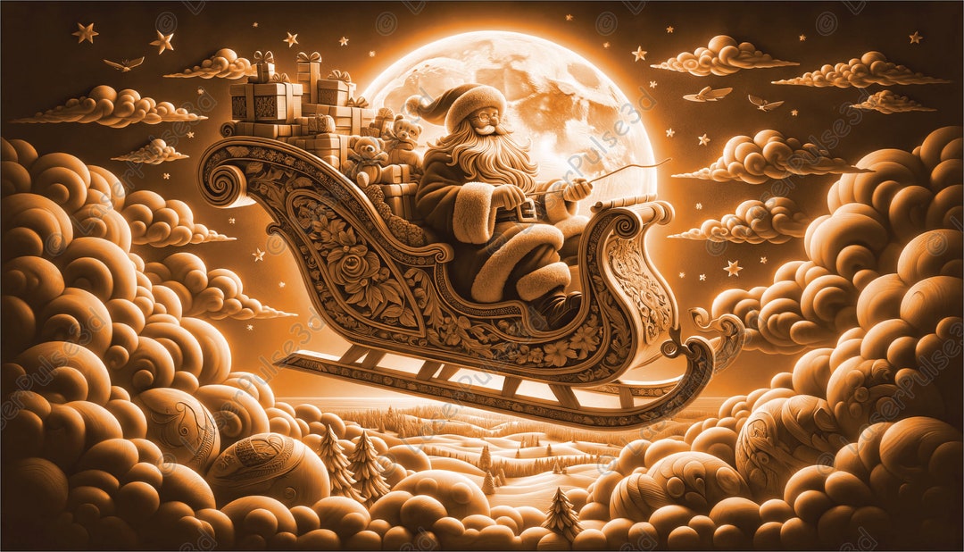 Santa on Sleigh Laser Engrave Image | Laser Burn PNG File | 3D Laser ...