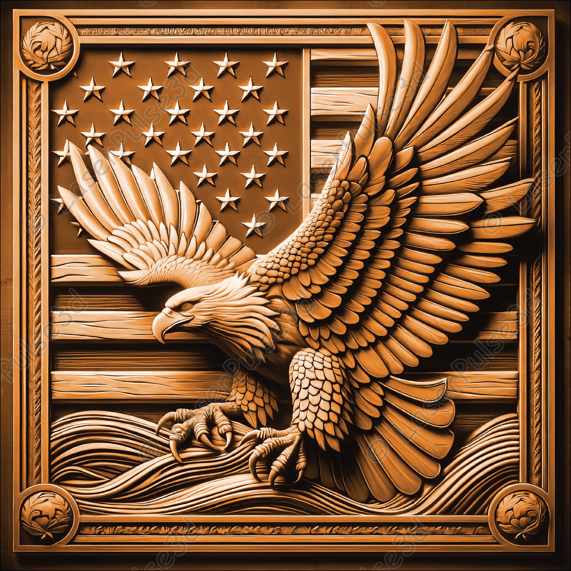 Americal Bald Eagle Laser Engrave Image Laser Burn PNG File 3D Laser ...