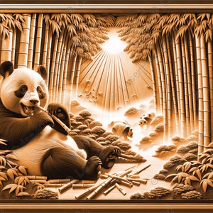 Panda Chewing Bamboo Laser Engrave Image | Laser Burn PNG File | 3D ...