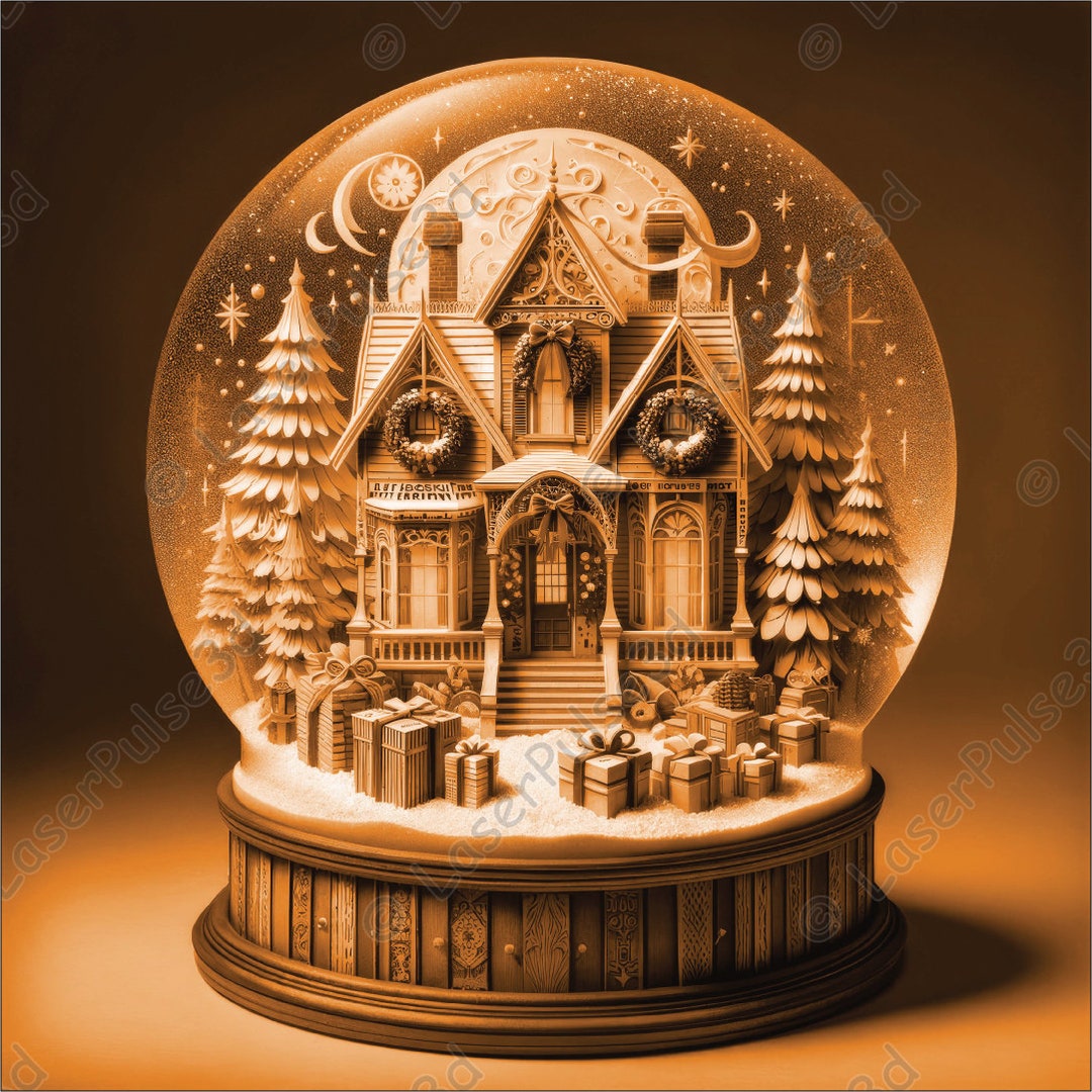 Snow Globe Winter Scene Laser Engrave Image | Laser Burn PNG File | 3D ...