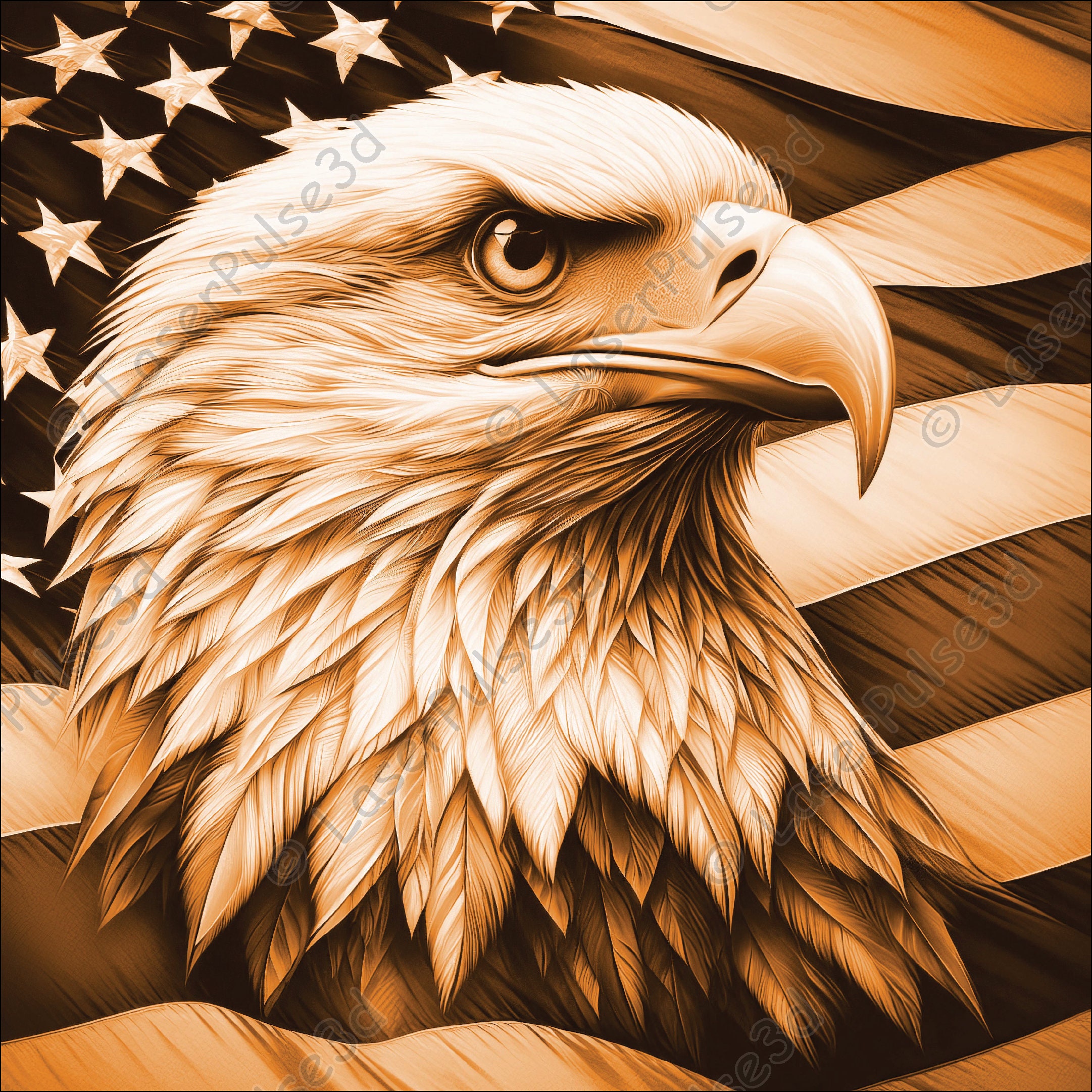 American Eagle & Flag Laser Engrave Image | Laser Burn PNG File | 3D ...