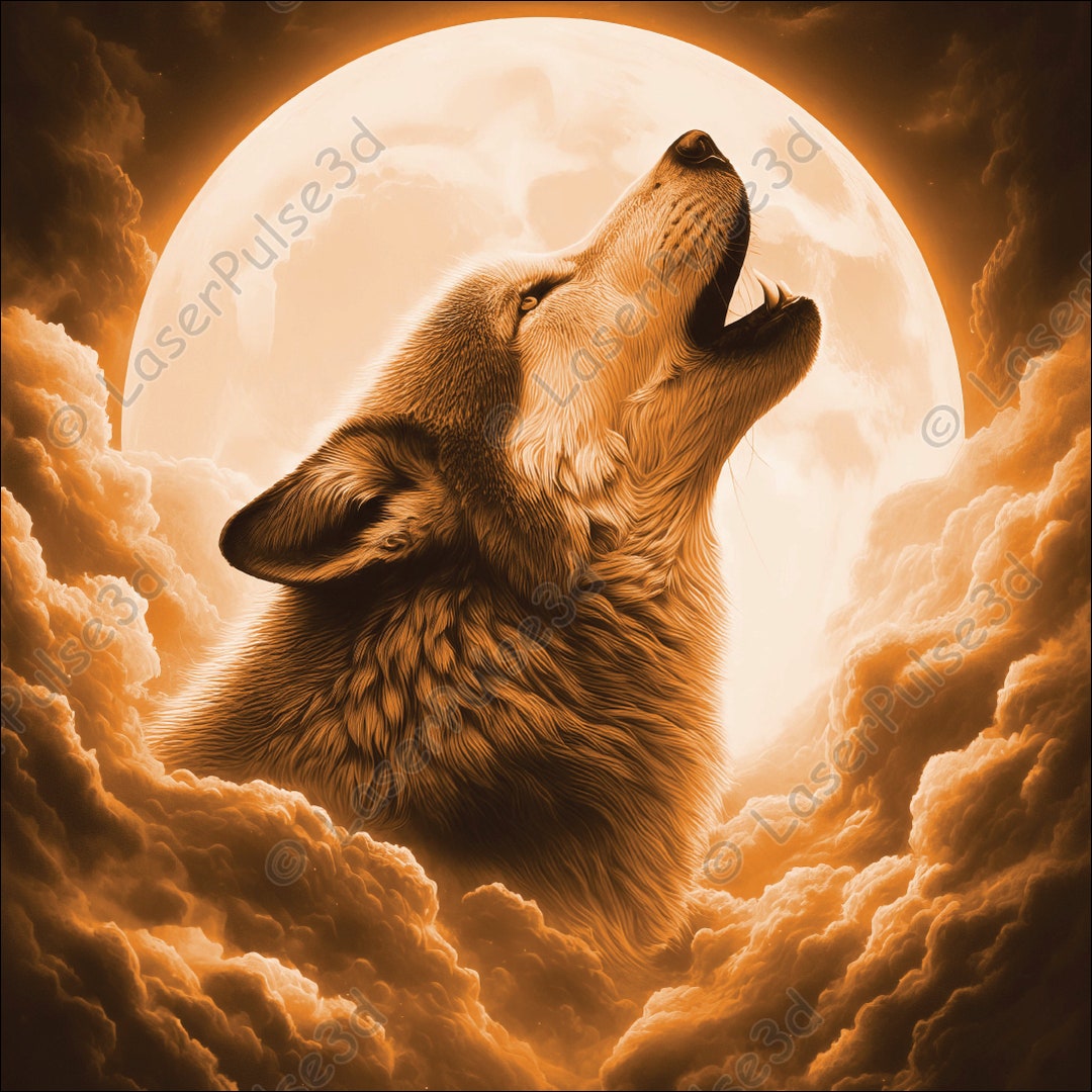 Howling Wolf Laser Engrave Image | Laser Burn PNG File | 3D Laser Ready ...