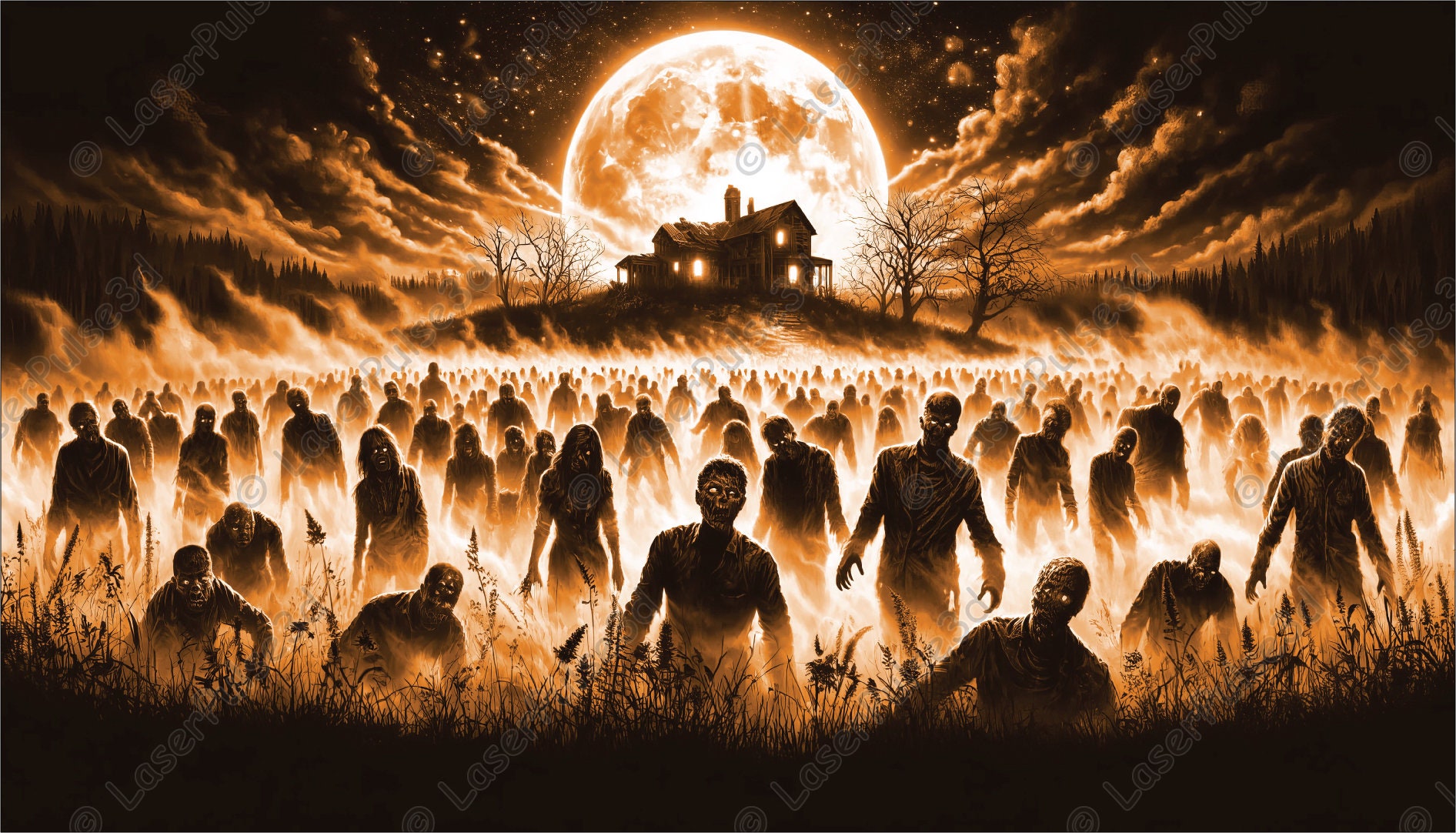 Horde Zombies Laser Engrave Image | Laser Burn PNG File | 3D Laser ...