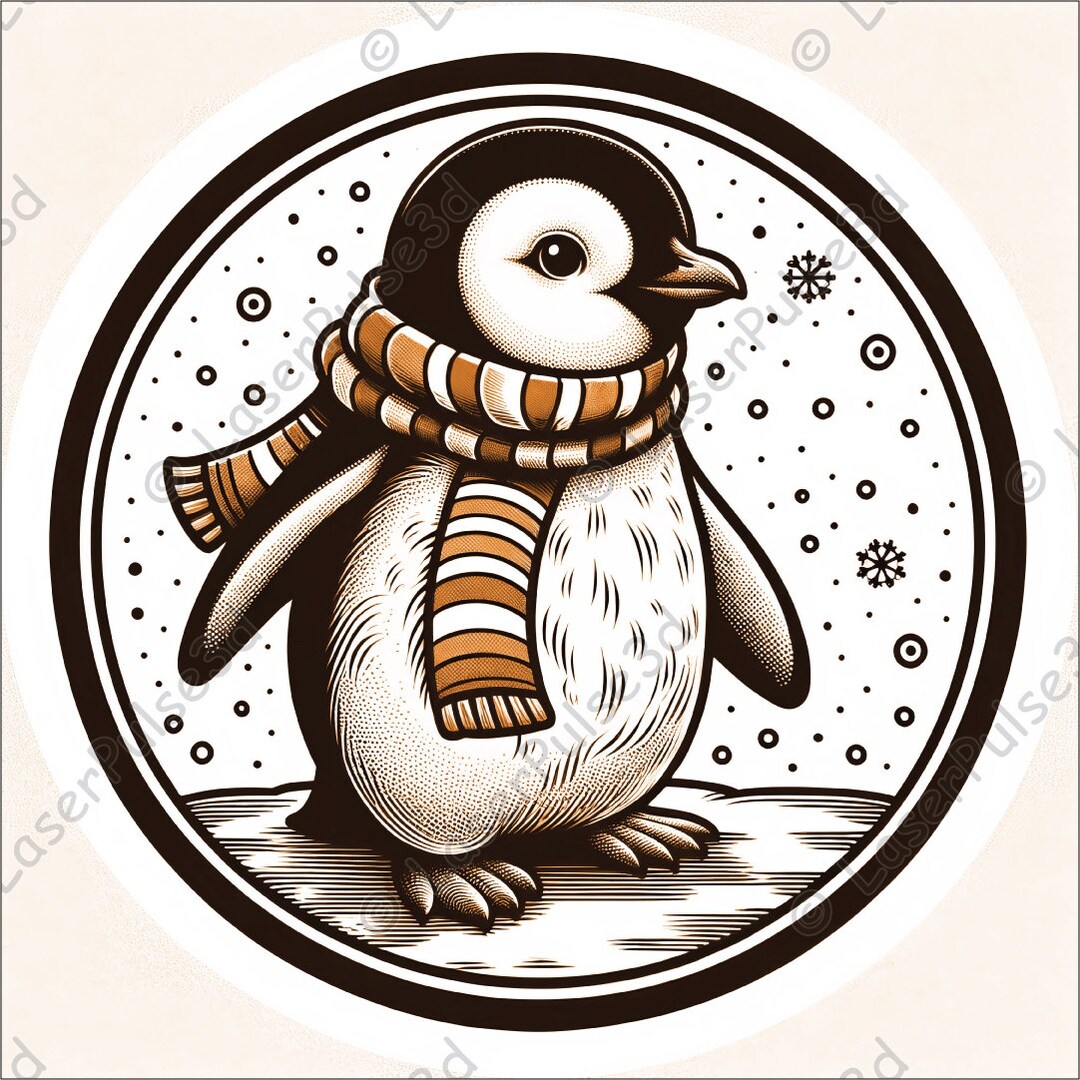 Penguin With Scarf Laser Engrave Image | Laser Burn PNG File | 3D Laser ...