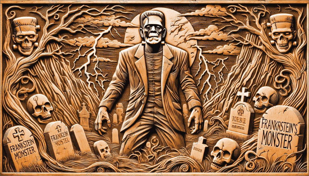 Frankenstein Monster Laser Engrave Image | Laser Burn PNG File | 3D ...