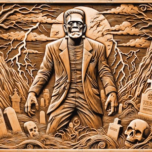 Frankenstein Monster Laser Engrave Image | Laser Burn PNG File | 3D ...