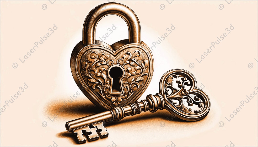 Heart Lock Key Valentines Laser Engrave Image | Laser Burn PNG File ...