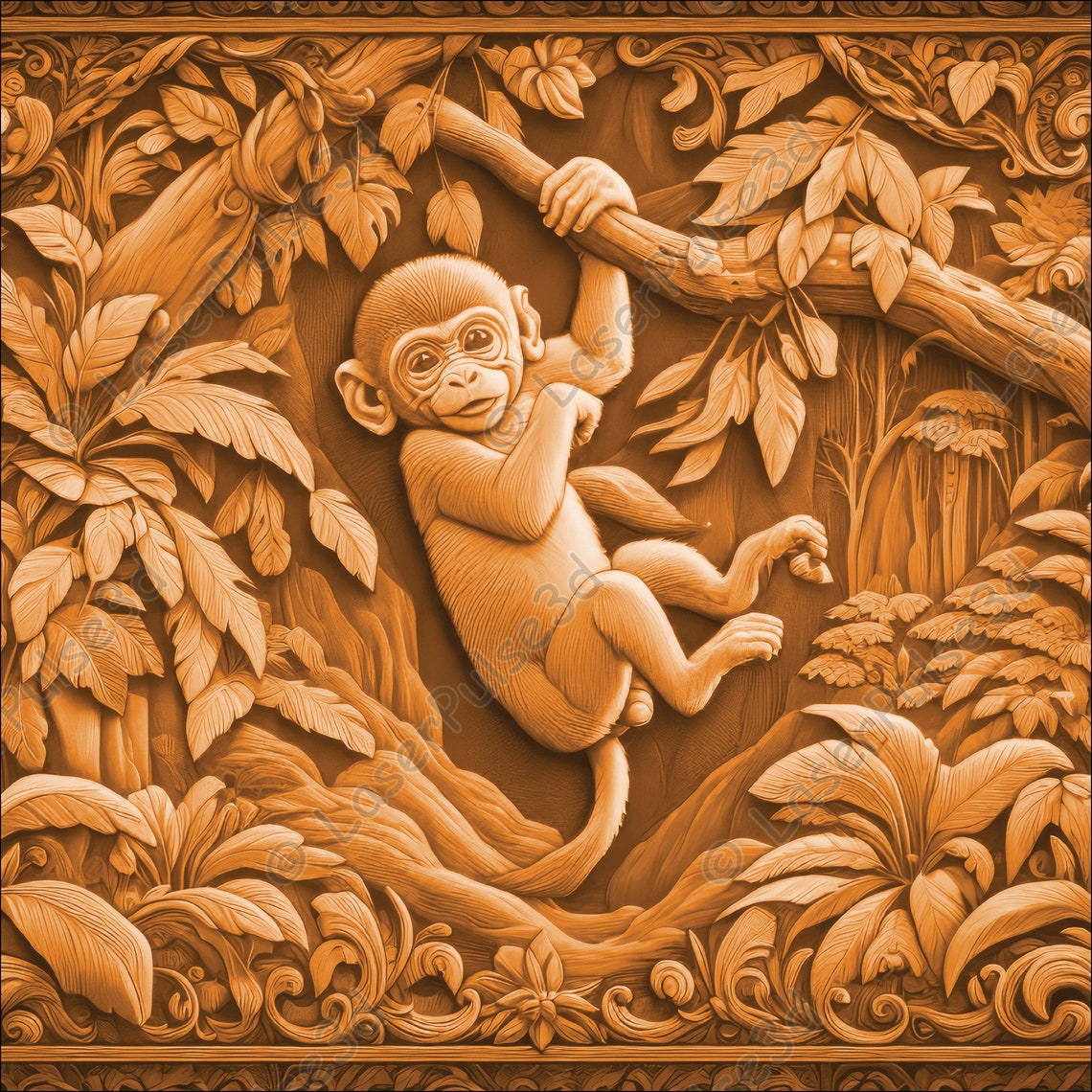 Baby Monkey Laser Engrave Image | Laser Burn PNG File | 3D Laser Ready ...