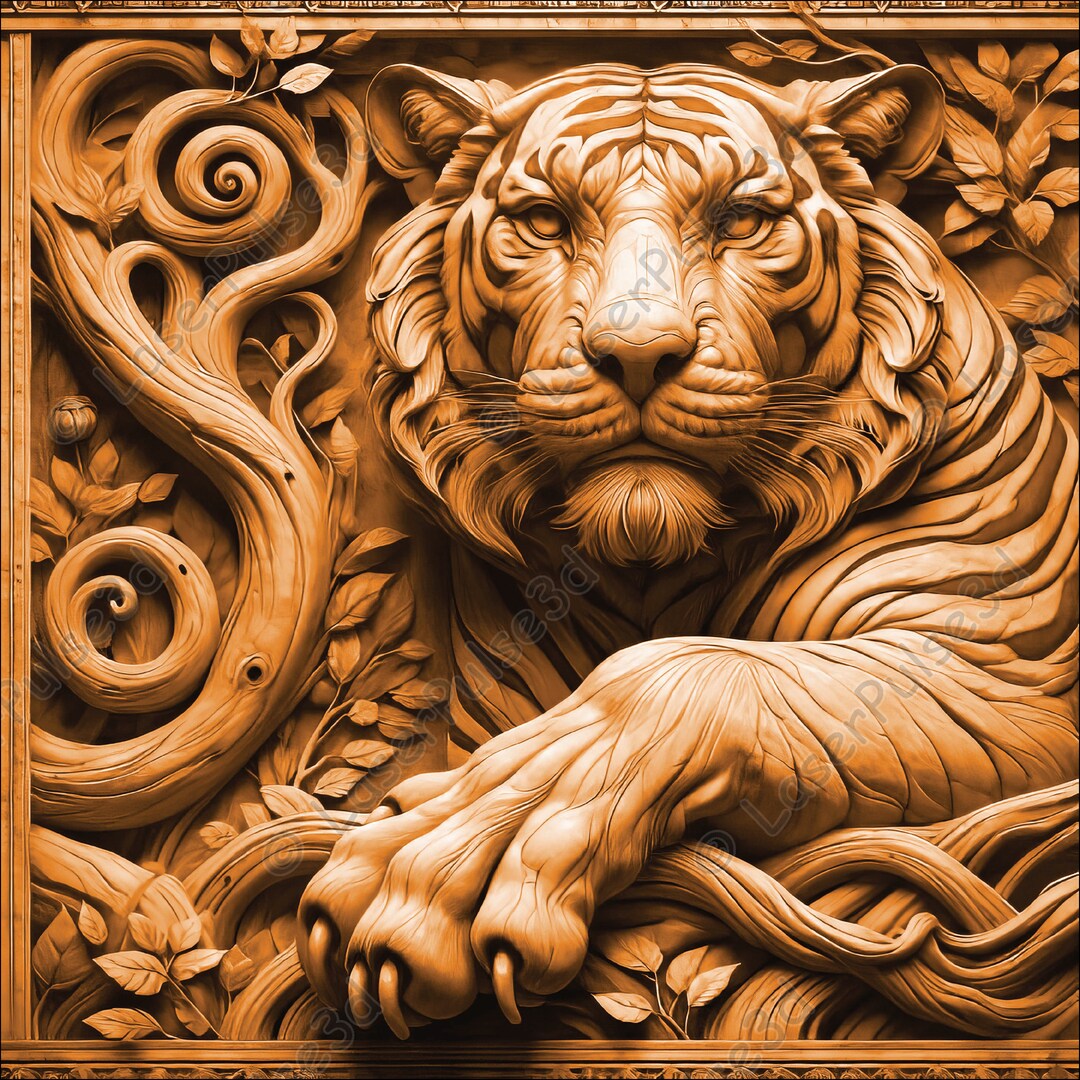Tiger Portrait Wildlife Laser Engrave Image | Laser Burn PNG File | 3D ...