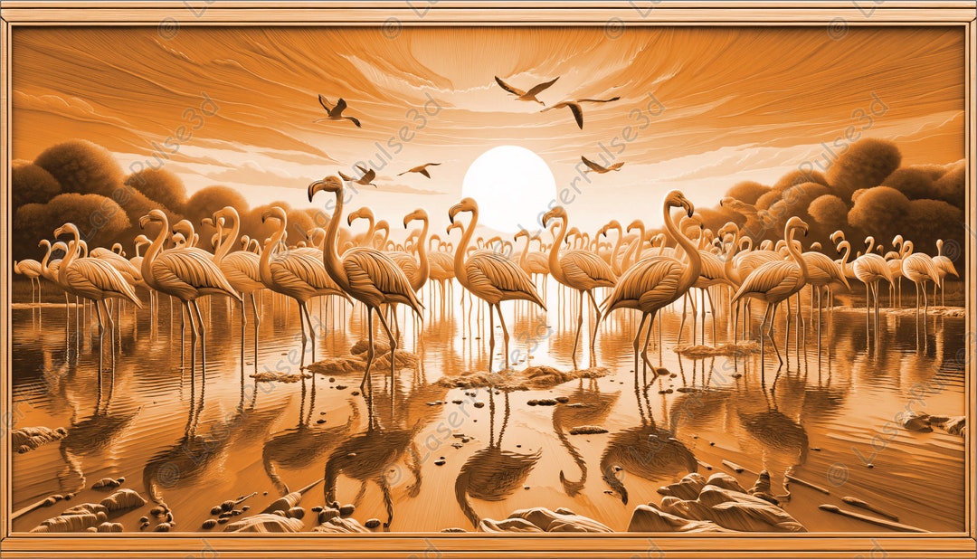 Flamingo Flock Laser Engrave Image | Laser Burn PNG File | 3D Laser ...