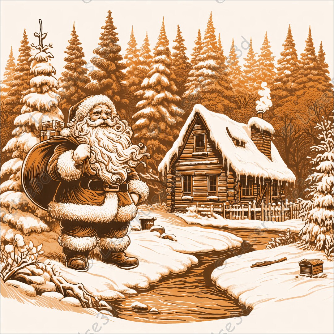 Santa Winter Scene Laser Engrave Image | Laser Burn PNG File | 3D Laser ...