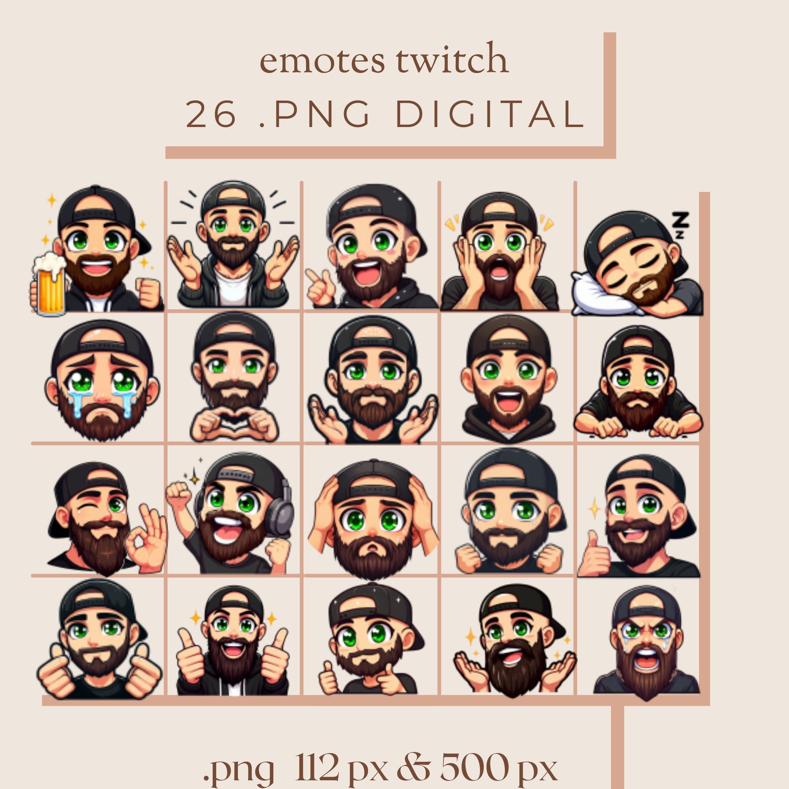 Guy Emotes Twitch, Discord, Youtube.guy With Beard. Chibi Twitch Emotes ...
