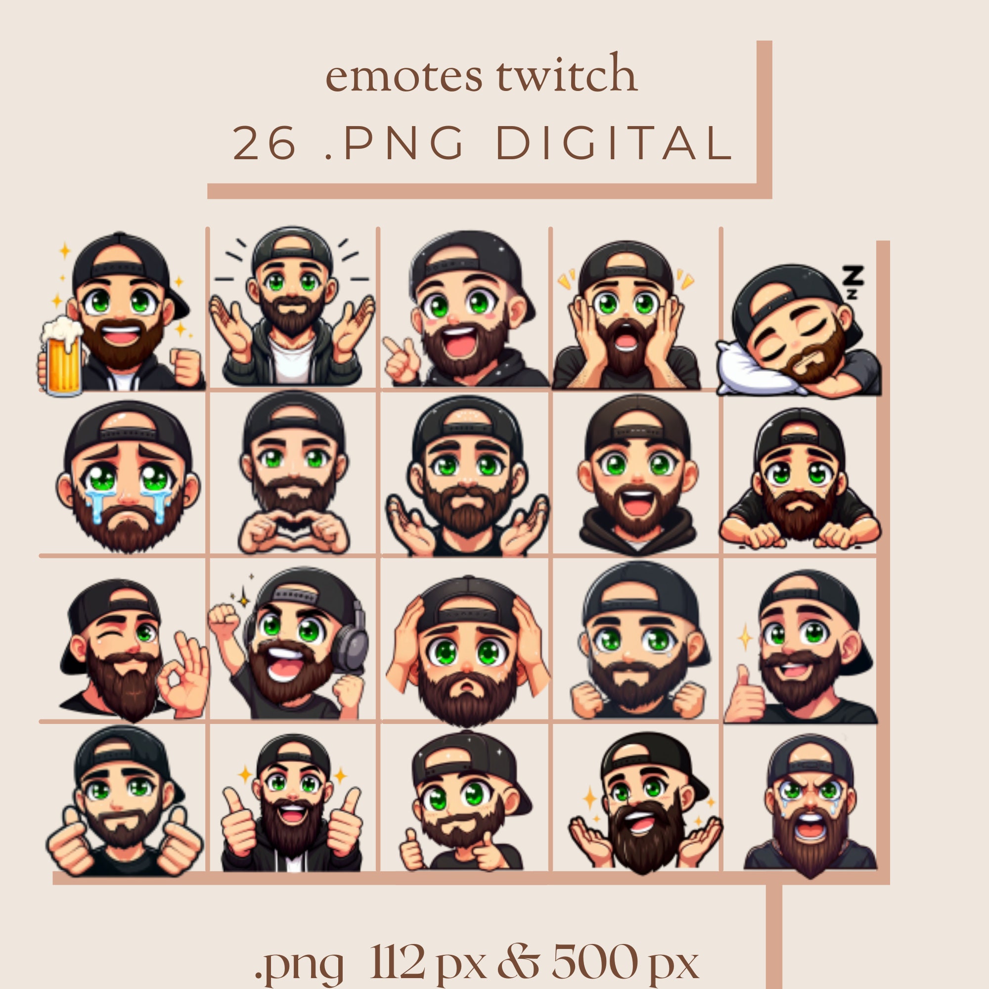 Guy Emotes Twitch, Discord, Youtube.guy With Beard. Chibi Twitch Emotes ...