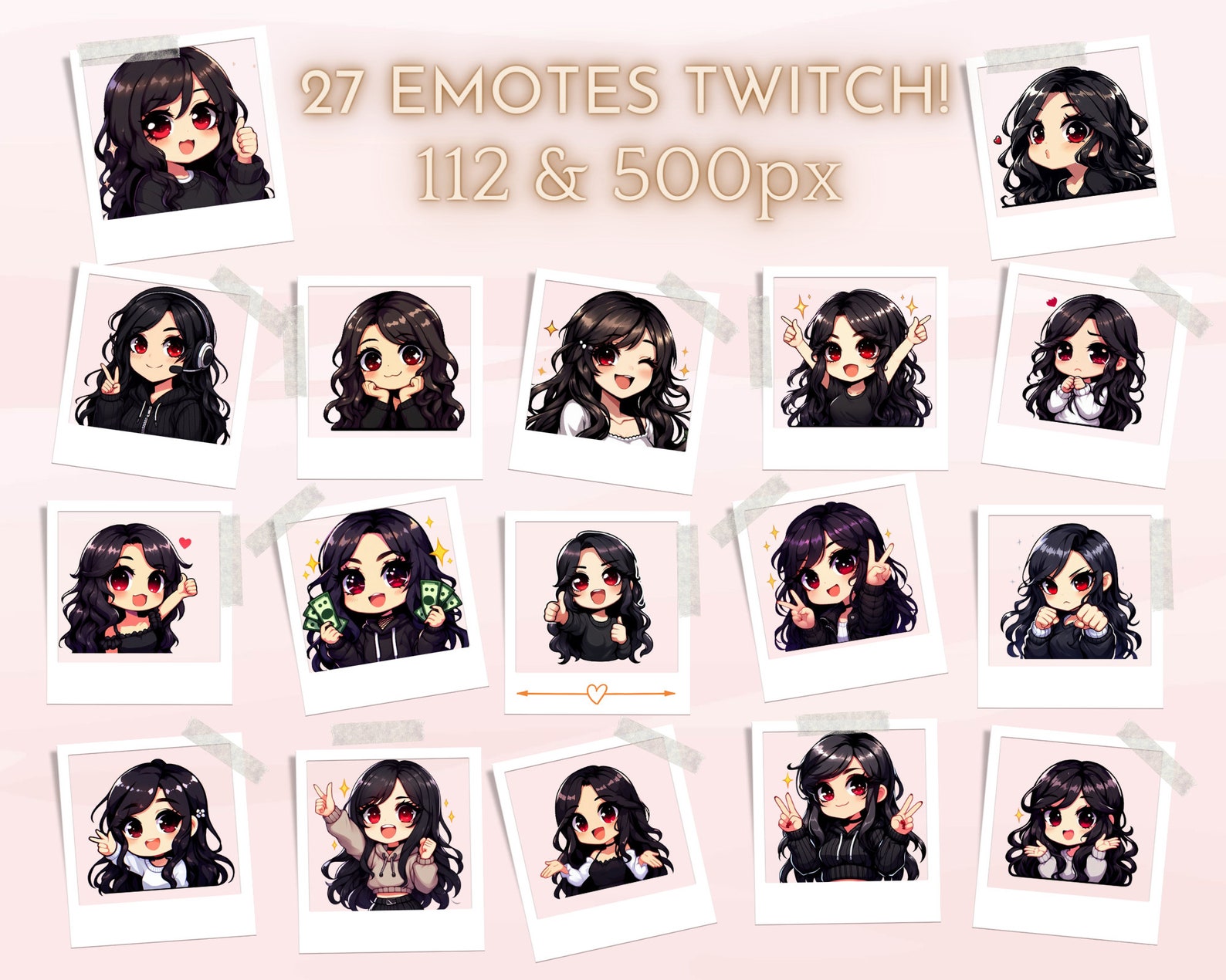 Twitch Emotes, Black Hair Girl, Brunette Girl, Red Eyes, Tiktok Emotes ...