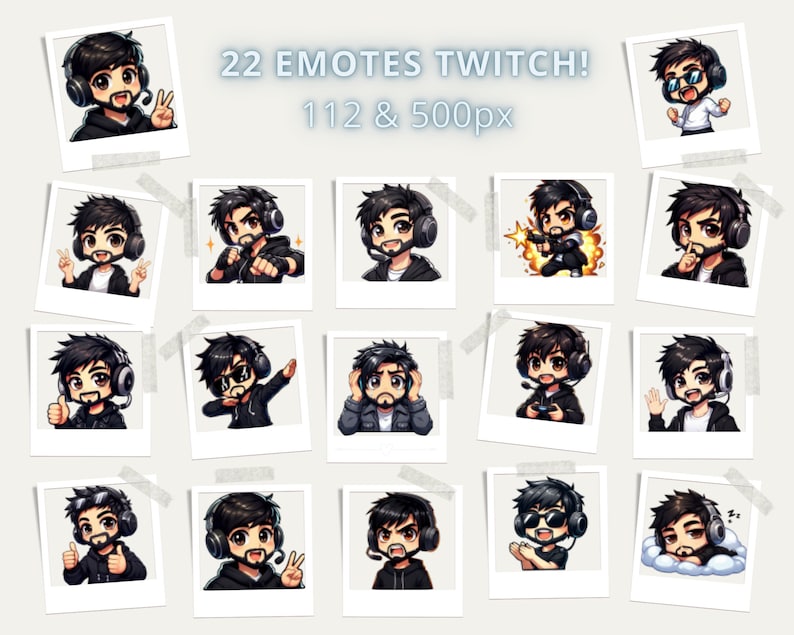 Guy Black Hair Emotes Twitch, Discord, Youtube.guy With Beard. Chibi ...
