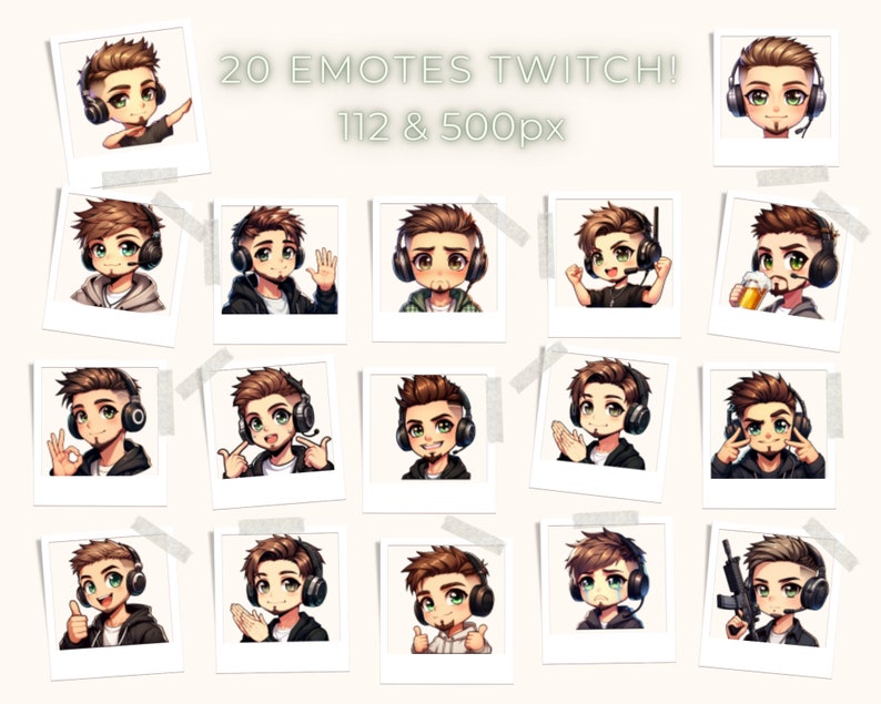 Brown Hair Guy With Beard Emotes Twitch, Discord, Youtube. Chibi Twitch ...